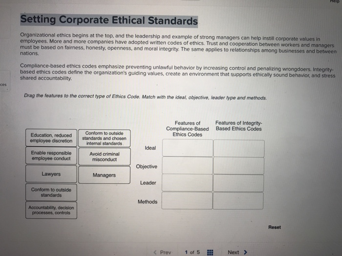 Solved Setting Corporate Ethical Standards Organizational | Chegg.com
