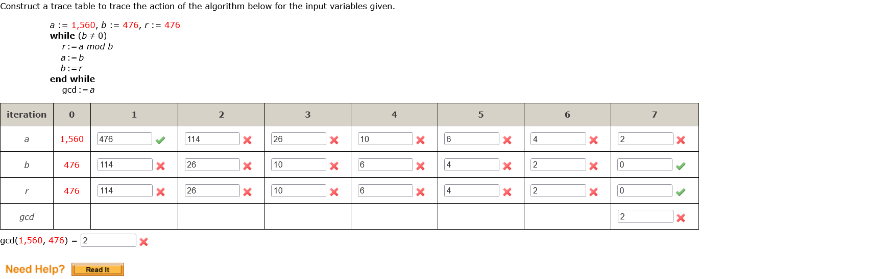 Solved onstruct a trace table to trace the action of the | Chegg.com