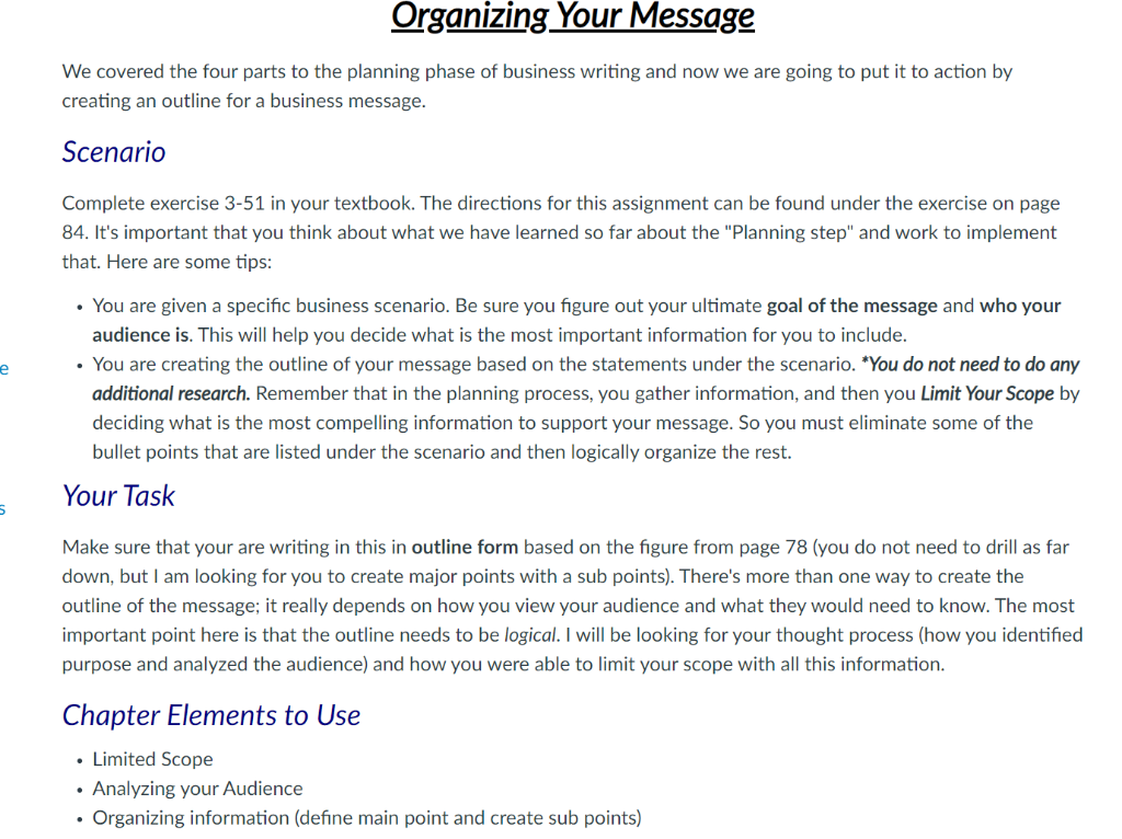 Solved Organizing Your Message We covered the four parts to | Chegg.com