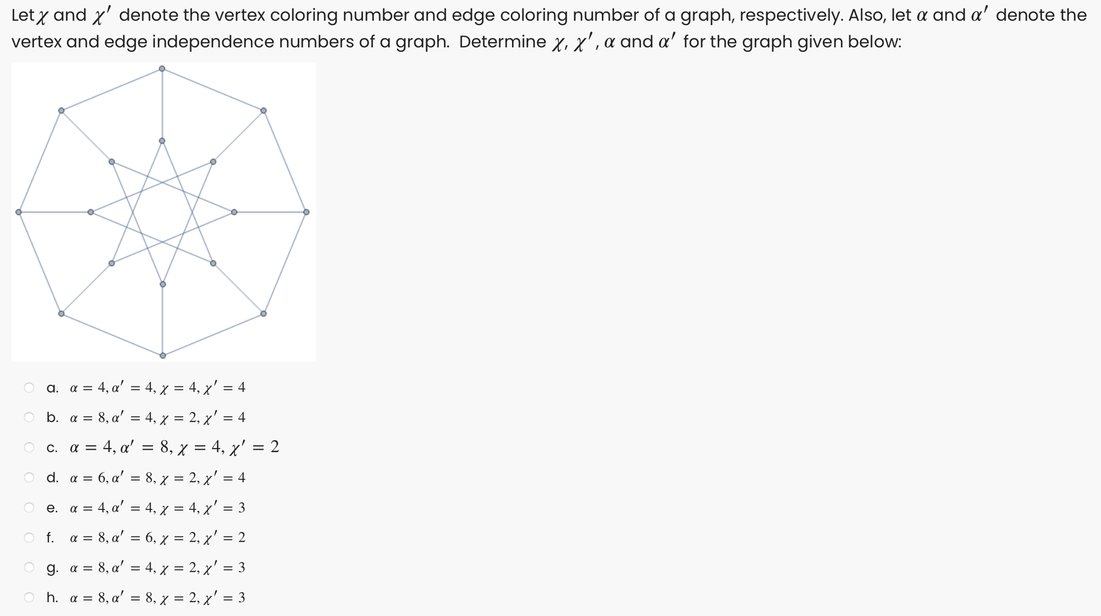 Solved Let χ and χ′ denote the vertex coloring number and | Chegg.com