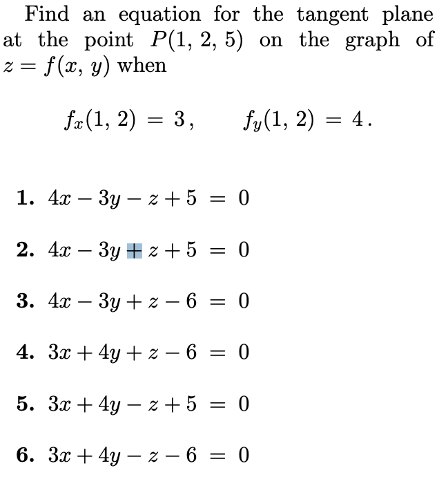 Solved Find an equation for the tangent plane at the point | Chegg.com