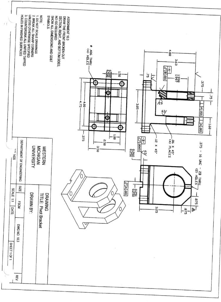 Solved sectional drawing, dimensions. Draw the front broken | Chegg.com