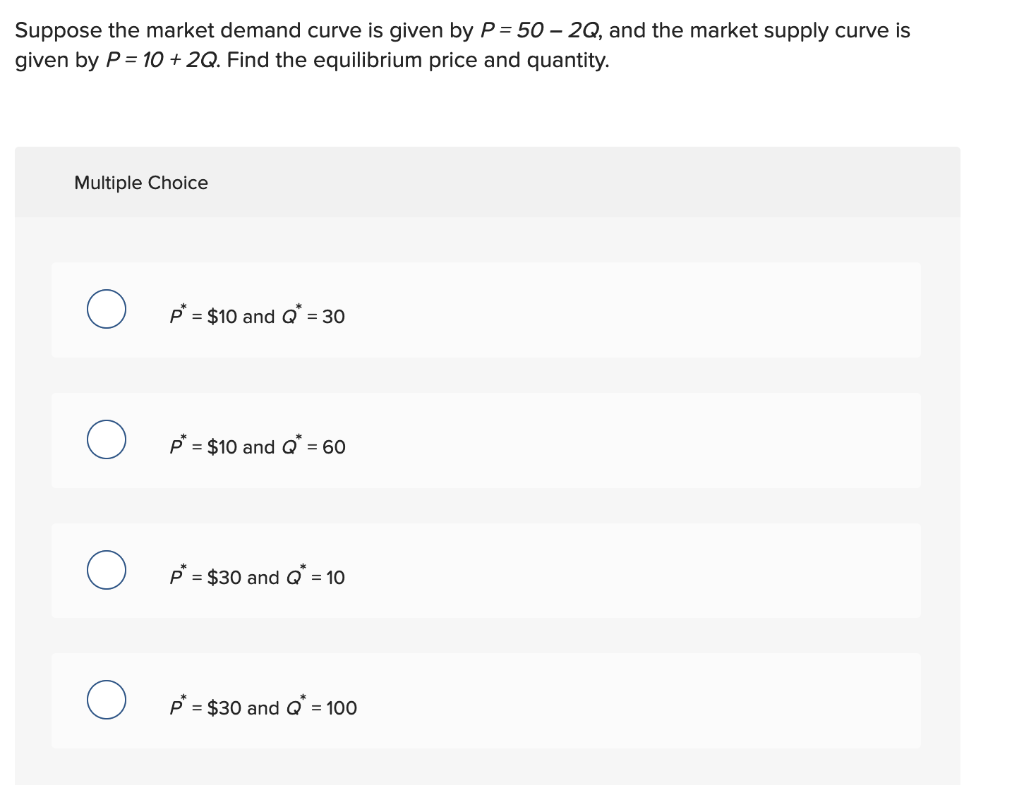 Solved Suppose the market demand curve is given by P=50−2Q, | Chegg.com