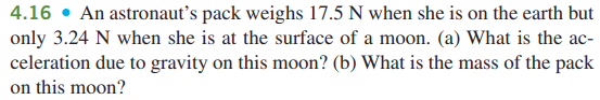 Solved 4.16 • An astronaut’s pack weighs 17.5 N when she is | Chegg.com