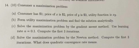 14. (10) Consumer a maximization problem: (a) | Chegg.com