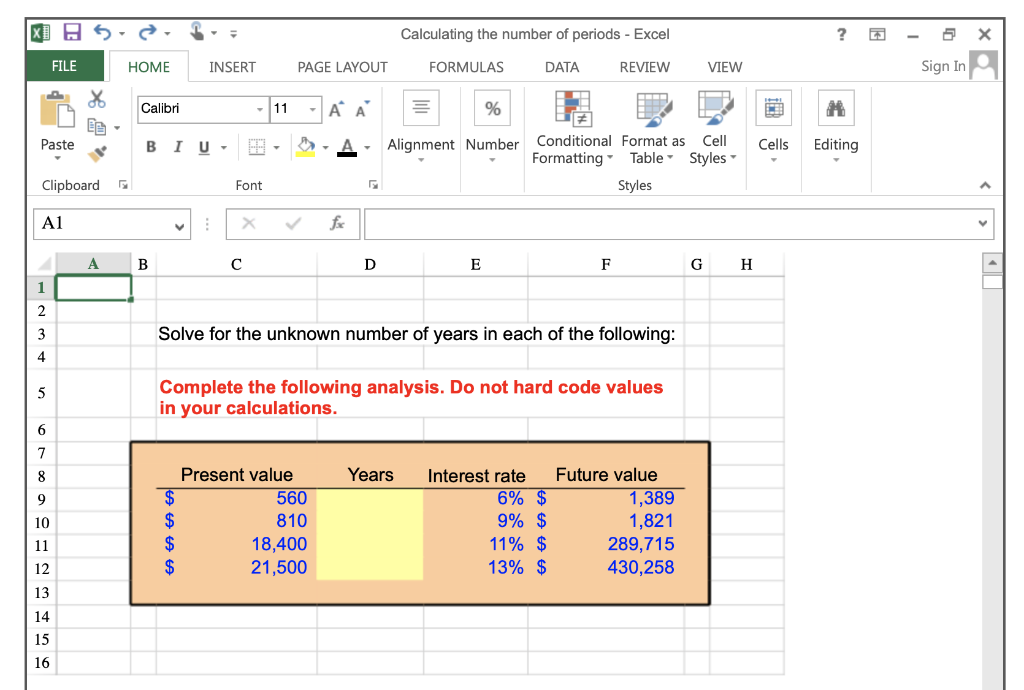 Solved X Calculating the number of periods - Excel ? 5 x | Chegg.com