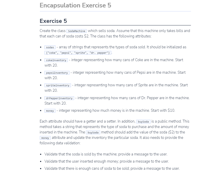 Solved Encapsulation Exercise 5 Exercise 5 Create the class | Chegg.com