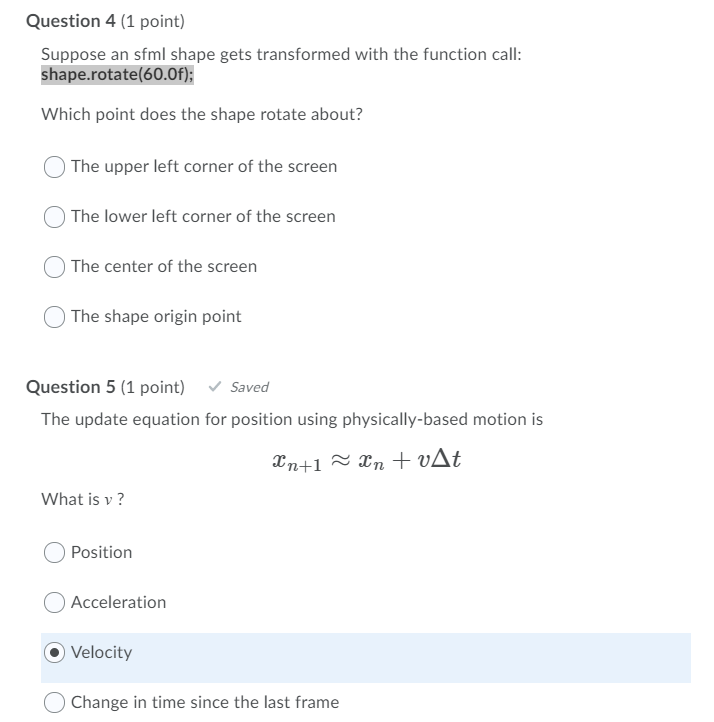 Solved Question 4 (1 point) Suppose an sfml shape gets | Chegg.com