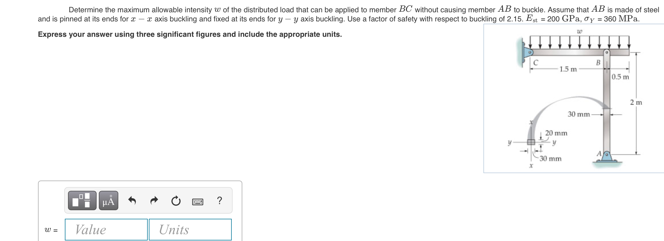 Determine the maximum allowable intensity w of the | Chegg.com