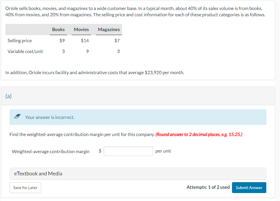 Solved Oriole sells books, movies, and magazines to a wide | Chegg.com