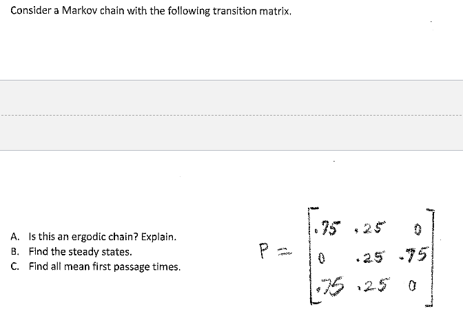 Solved Consider a Markov chain with the following transition | Chegg.com