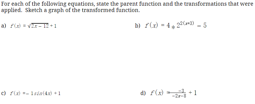 Solved For each of the following equations, state the parent | Chegg.com