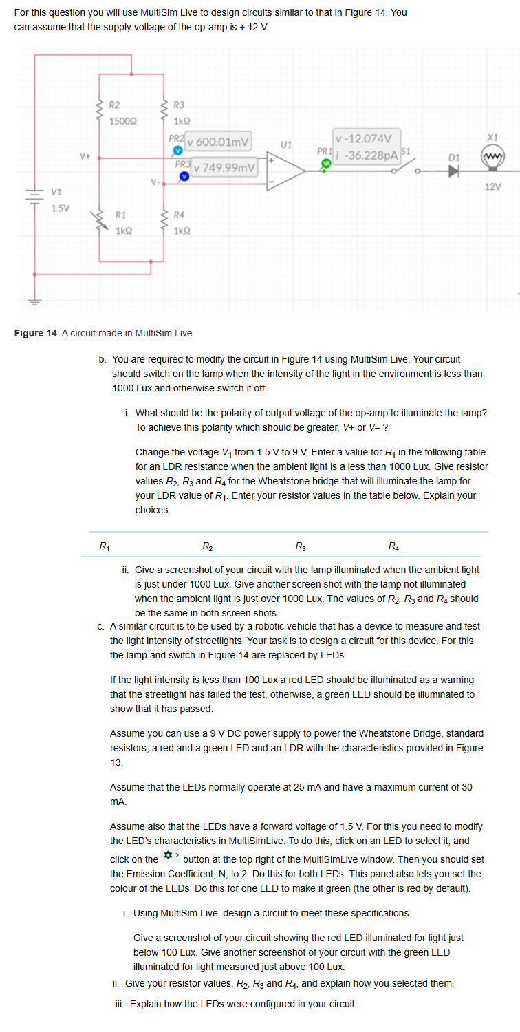 Solved Figure 14 ﻿A circuit made in MultiSim Liveb. ﻿You are | Chegg.com