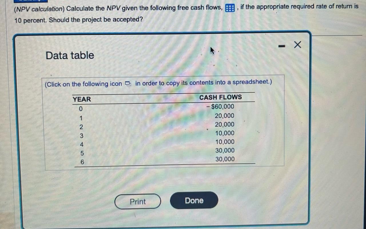 Solved (NPV calculation) Calculate the NPV given the | Chegg.com