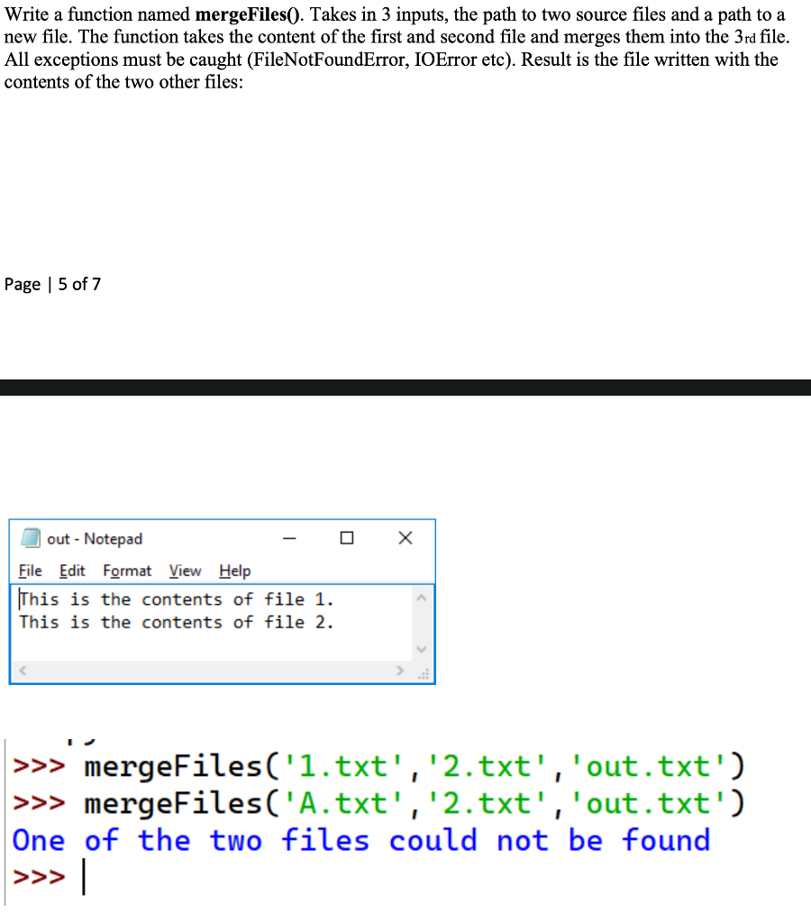 Solved Write A Function Named Mergefiles Takes In 3