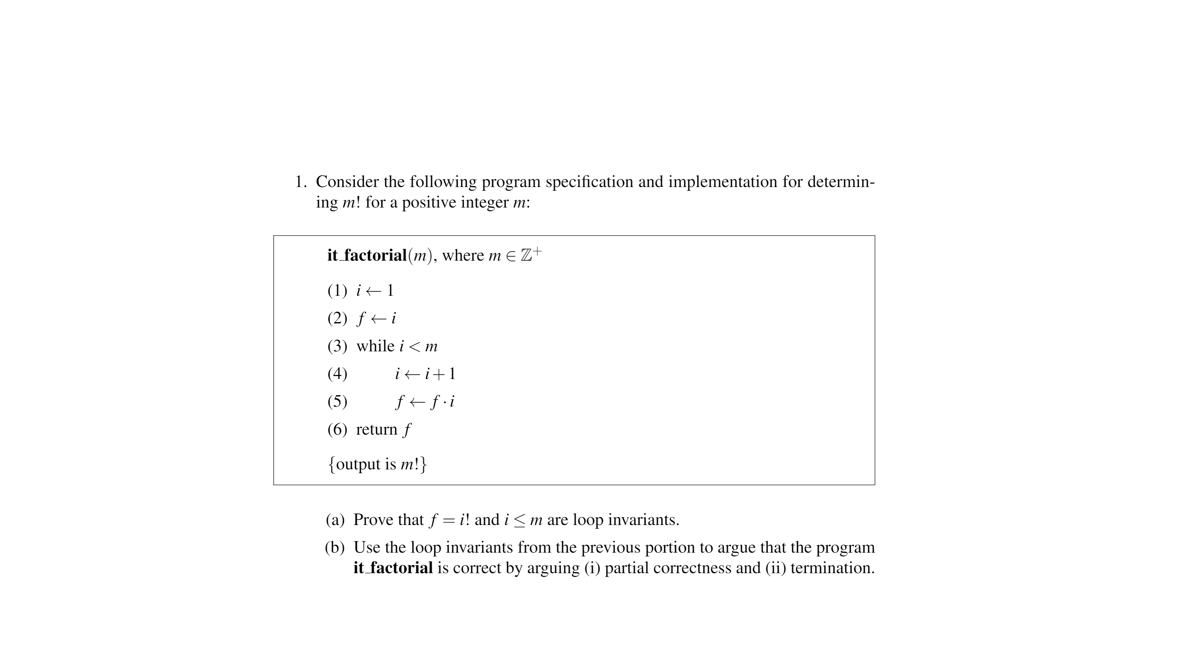 1. Consider the following program specification and | Chegg.com