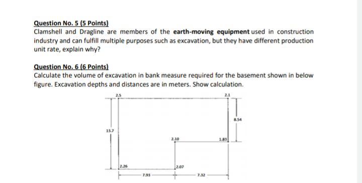 Solved Question No. 5 (5 Points) Clamshell and Dragline are | Chegg.com