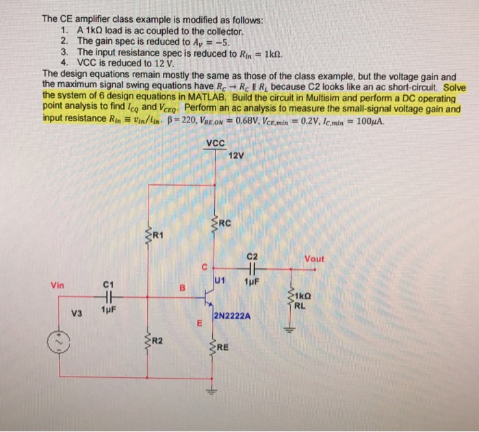 Solved The CE amplifier class example is modified as | Chegg.com