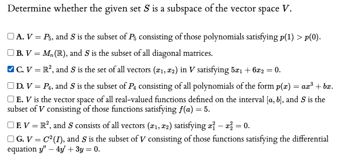 Solved Determine whether the given set S is a subspace of | Chegg.com