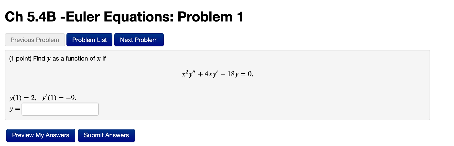 Solved (1 point) Find 𝑦y as a function of 𝑥x | Chegg.com