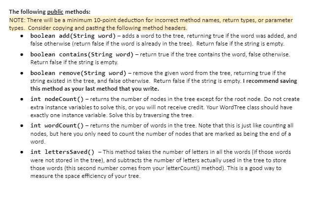 For this assignment, you will implement a WordTree | Chegg.com