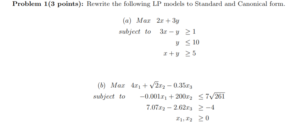 Solved Problem 1(3 points): Rewrite the following LP models | Chegg.com