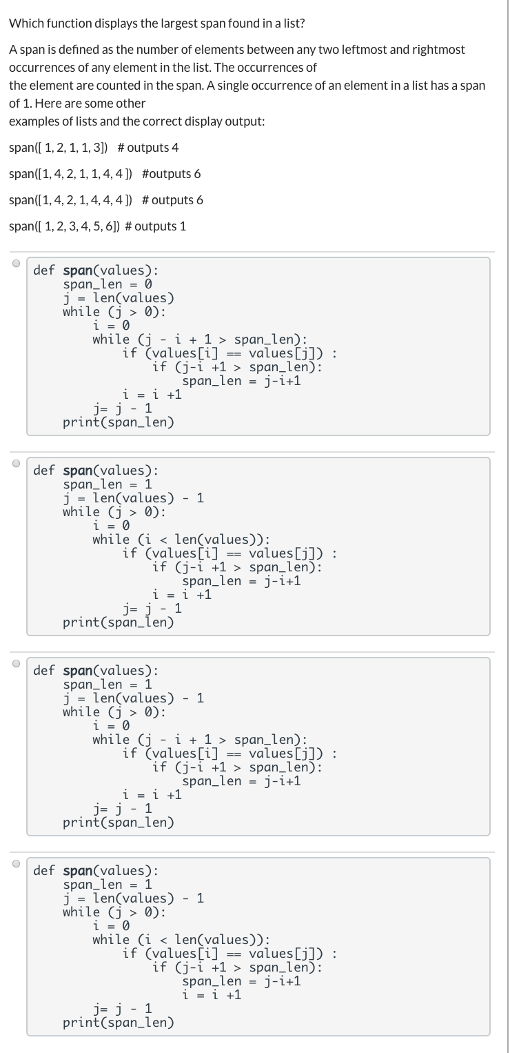 Solved Which function displays the largest span found in a | Chegg.com