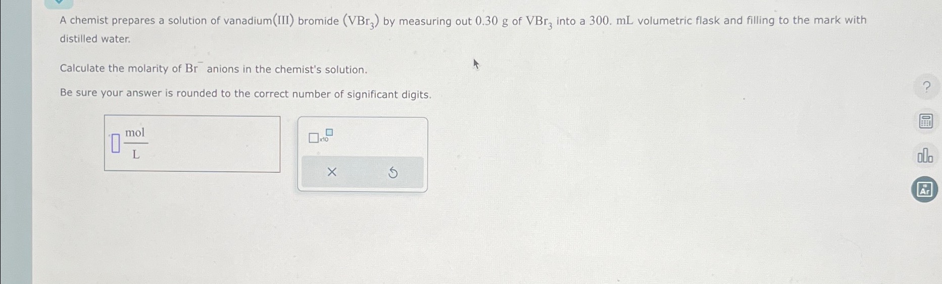 Solved A chemist prepares a solution of vanadium(III) | Chegg.com