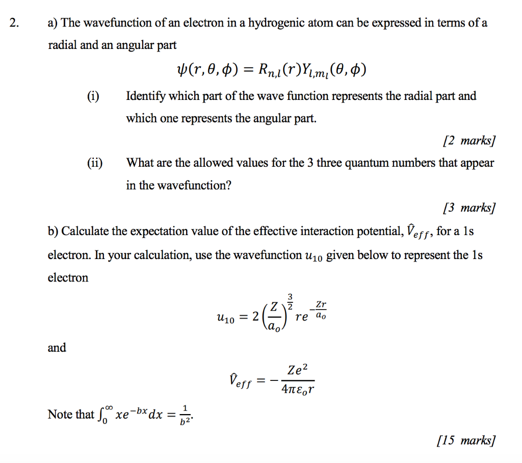 Solved a) The wavefunction of an electron in a hydrogenic | Chegg.com