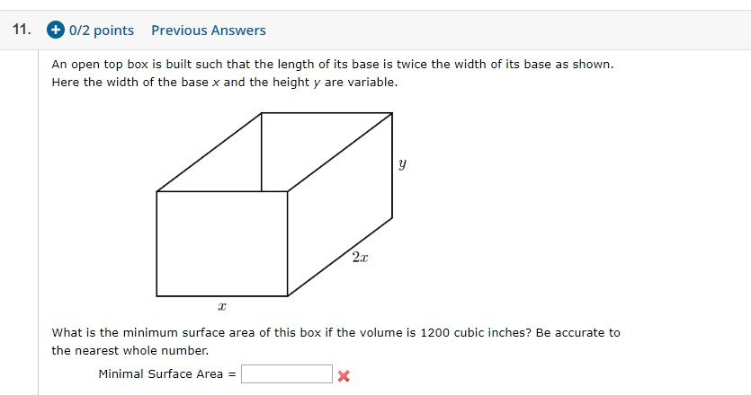 Solved An open top box is built such that the length of its | Chegg.com