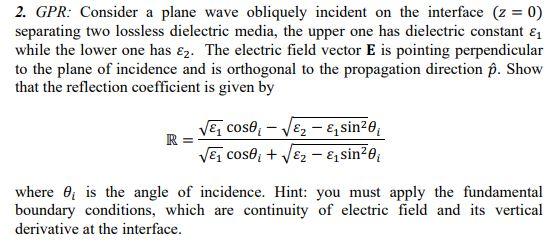Solved 2. GPR: Consider a plane wave obliquely incident on | Chegg.com