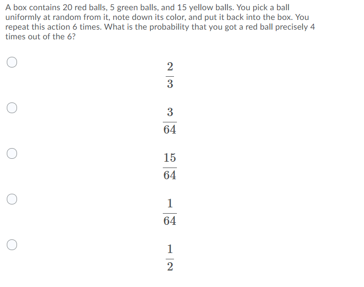 Solved A box contains 20 red balls, 5 green balls, and 15 | Chegg.com