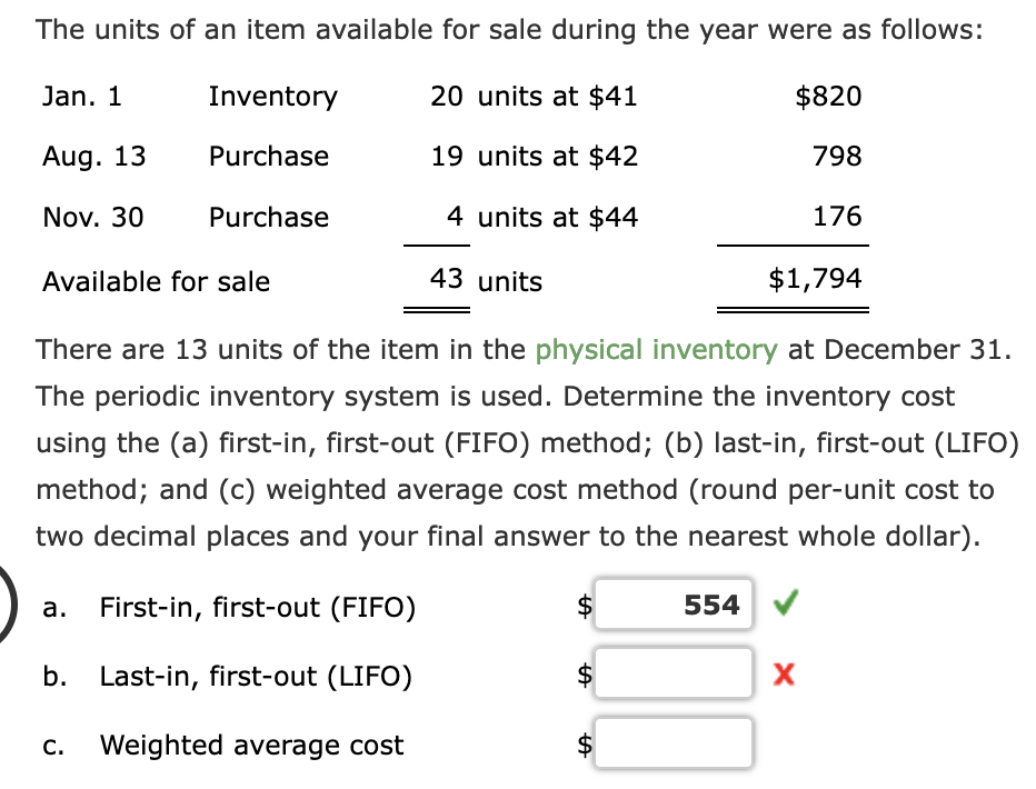Solved The units of an item available for sale during the | Chegg.com
