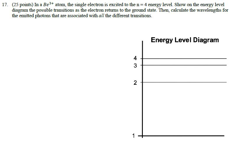 Solved 17. (25 points) In a Be3+ atom, the single electron | Chegg.com