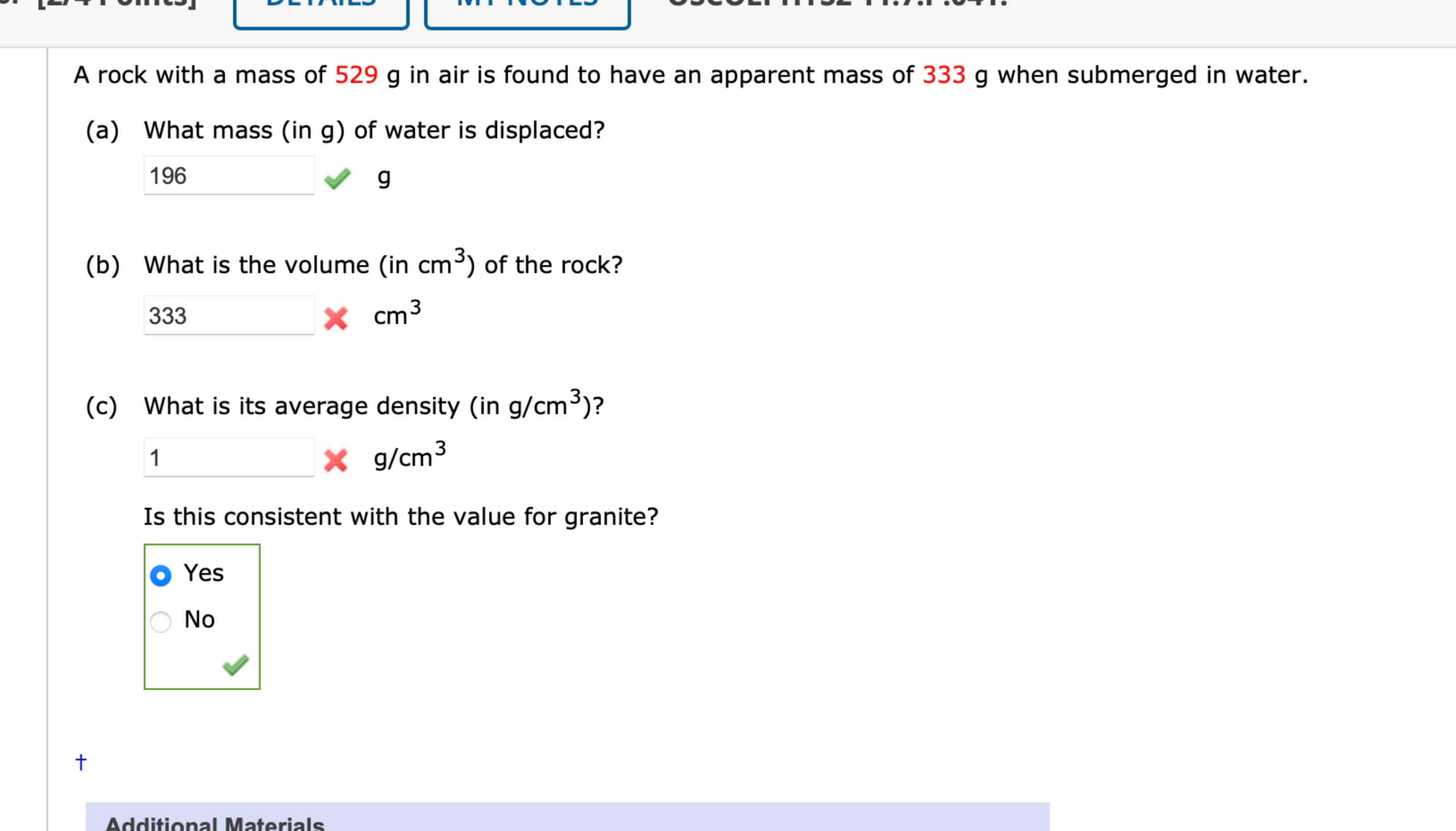 Solved A rock with a mass of 529g ﻿in air is found to have | Chegg.com