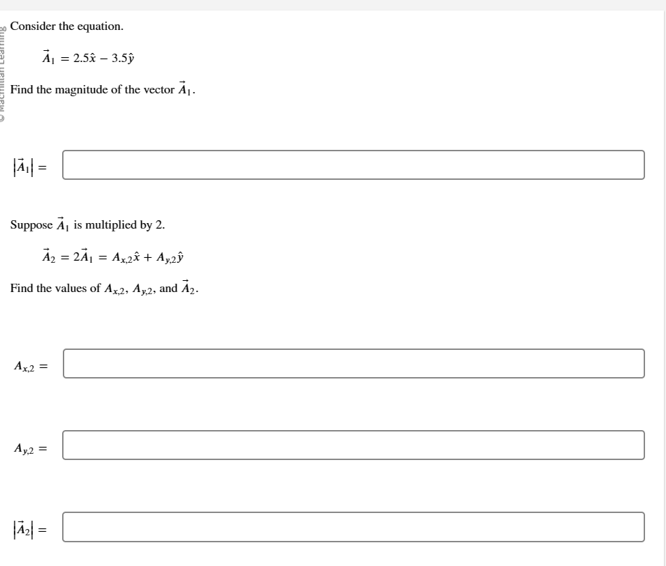 Solved Consider the equation.vec(A)1=2.5hat(x)-3.5hat(y)Find | Chegg.com