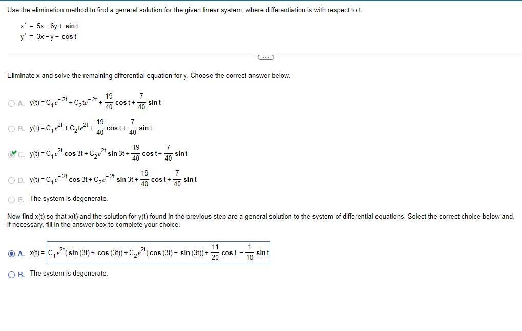 Solved Use the elimination method to find a general solution | Chegg.com