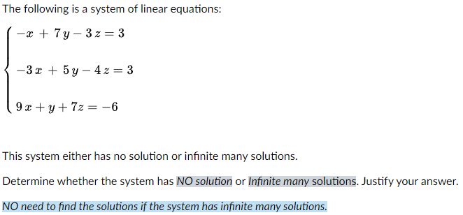 Solved The following is a system of linear equations: | Chegg.com