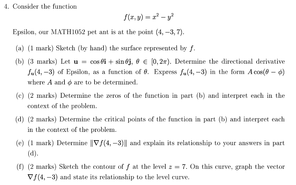 Solved 4 Consider The Function F X Y X2−y2 Epsilon Our