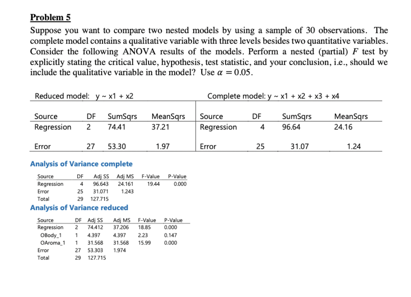 Problem 5 Suppose you want to compare two nested | Chegg.com