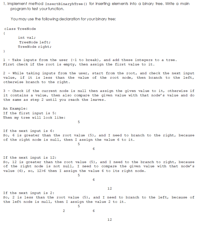 Solved 1 Implement Method Insertbinaryhtree For 
