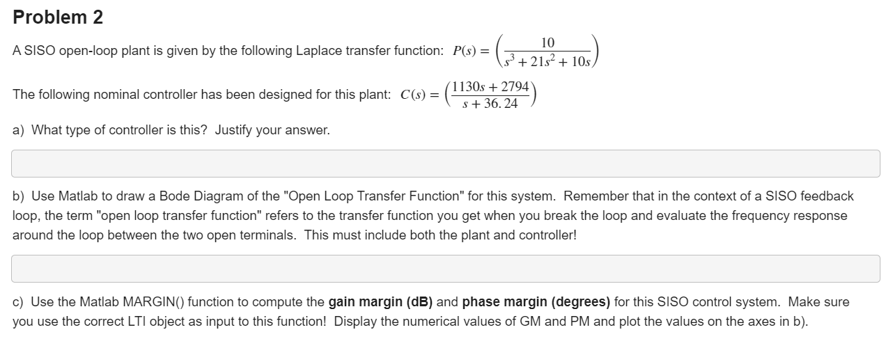 Solved A SISO open-loop plant is given by the following | Chegg.com