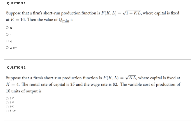 Solved QUESTION 1 Suppose that a firm's short-run production | Chegg.com