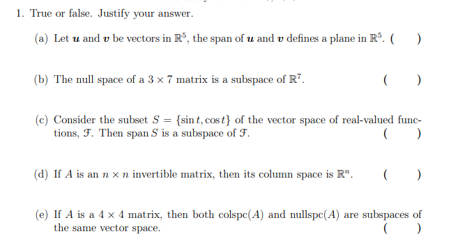 Solved 1. True or false. Justify your answer. (a) Let u and | Chegg.com