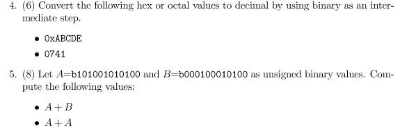 Solved 4. (6) Convert the following hex or octal values to | Chegg.com