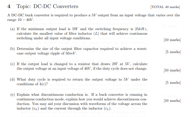Solved 4 Topic: DC-DC Converters [TOTAL 40 marks) A DC-DC | Chegg.com