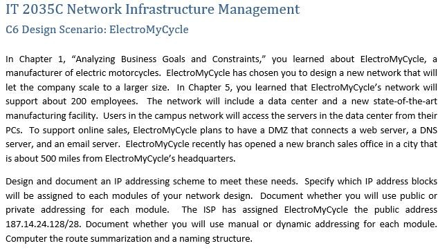 IT 2035C Network Infrastructure Management C6 Design | Chegg.com