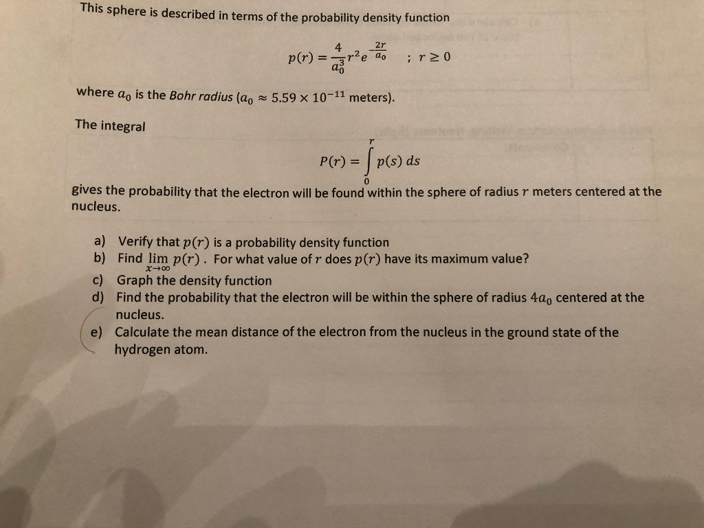 Solved This sphere is described in terms of the probability | Chegg.com