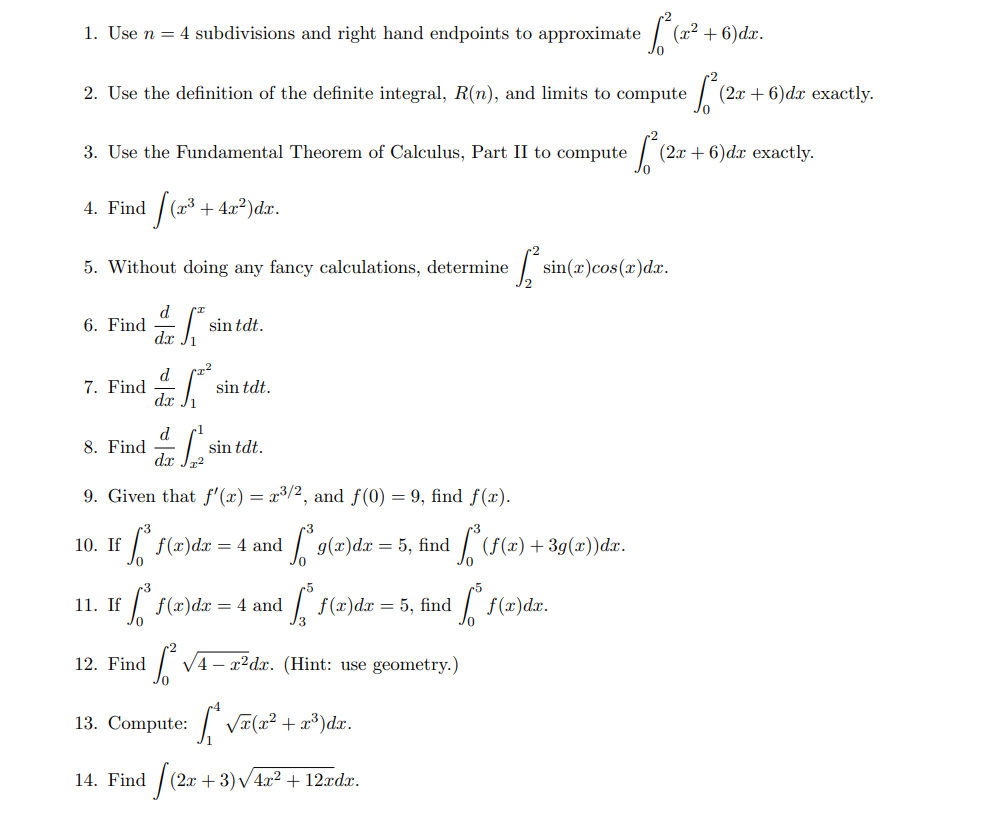 Solved 1. Use n = 4 subdivisions and right hand endpoints to | Chegg.com
