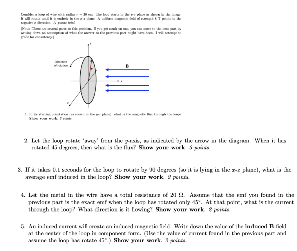 Solved Consider a loop of wire with radius r = 20 cm. The | Chegg.com